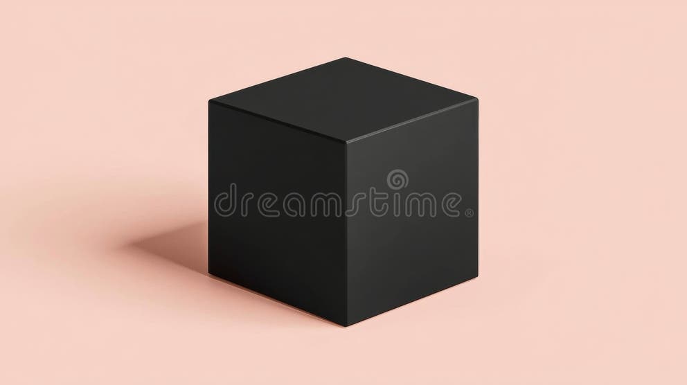 A 3D Rendering of a Black Cube Against a Peach Background. Stock ...