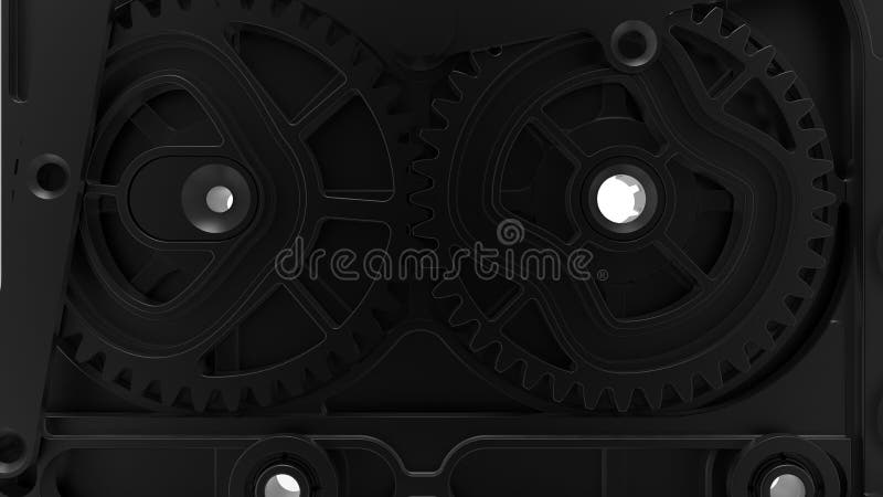 3D Rendering - Black Gears within a Metallic Case Stock Illustration ...