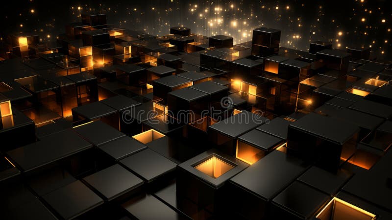 3d Rendering of a Black and Gold City with Glowing Lights Stock ...