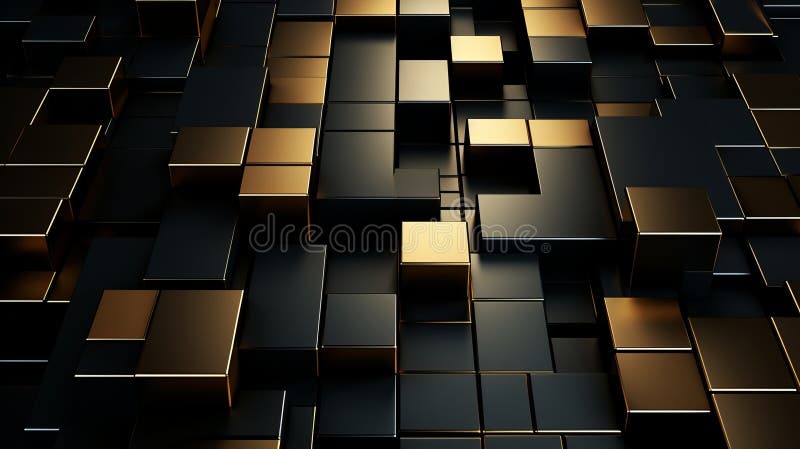3d Rendering of a Black and Gold Cube Wall Stock Illustration ...