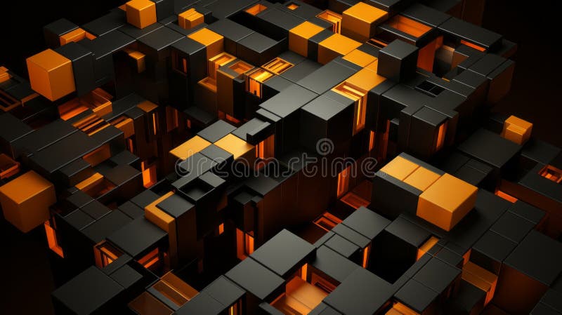 3d Rendering of a Black and Orange Cube Stock Illustration ...
