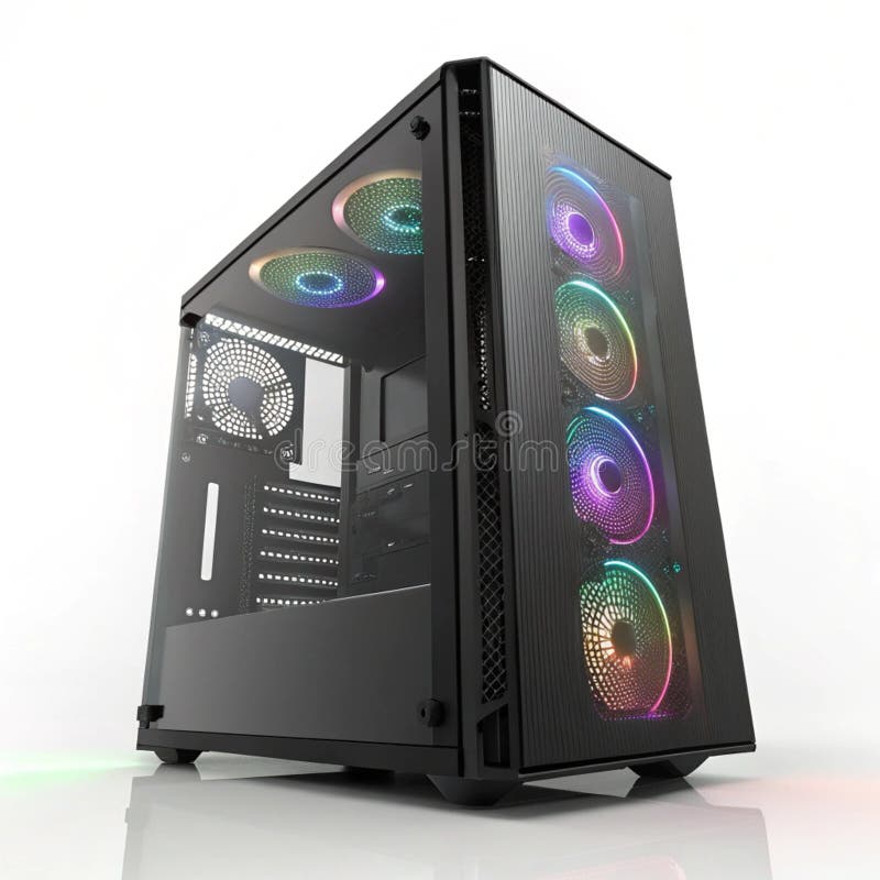 3D Rendering of a Black PC Case with Colored Lights Stock Illustration ...