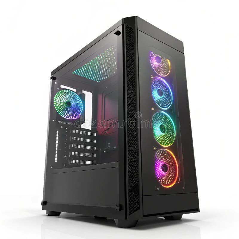 3D Rendering of a Black PC Case with Colored Lights Stock Illustration ...