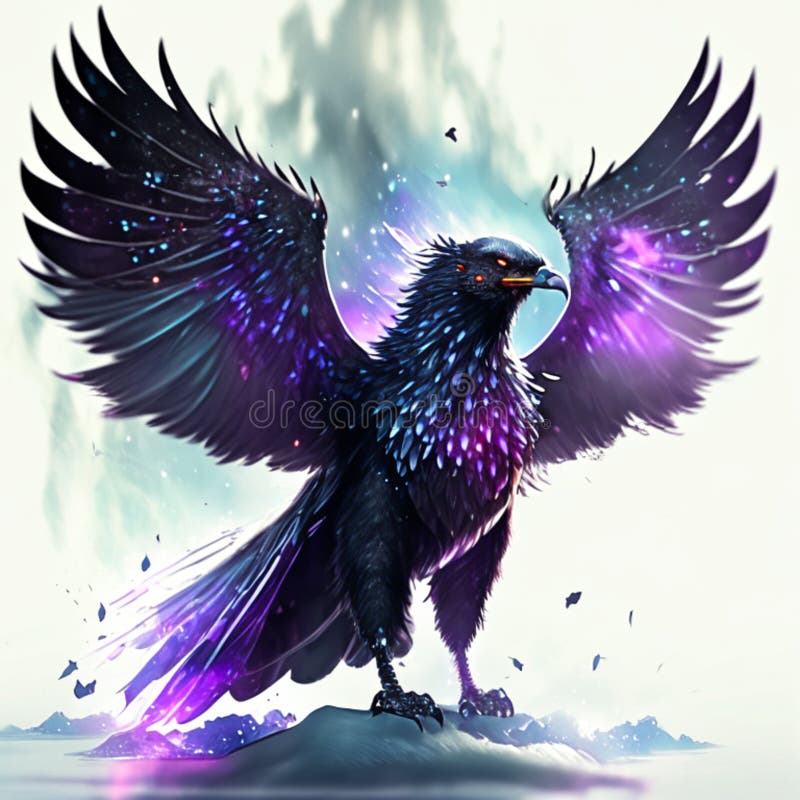3d Rendering of a Black Raven Flying in a Starry Sky AI Generated Stock ...