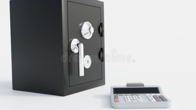 A 3d Rendering of Black Safe with Its Door Open and a Calculator Stock ...