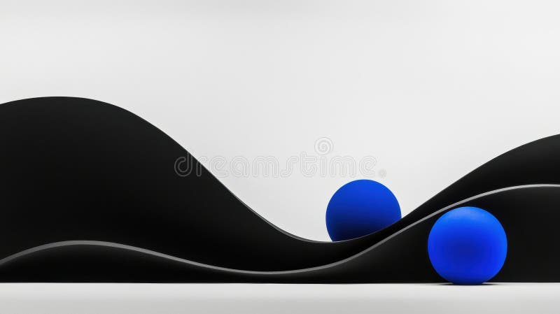 A 3D Rendering of a Black Wave with Two Blue Spheres at Its Base. Stock ...