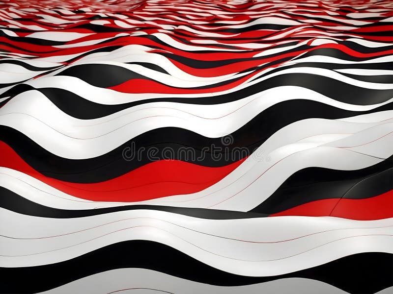 3D Rendering of a Black, White, and Red Wave Pattern.the Black and ...