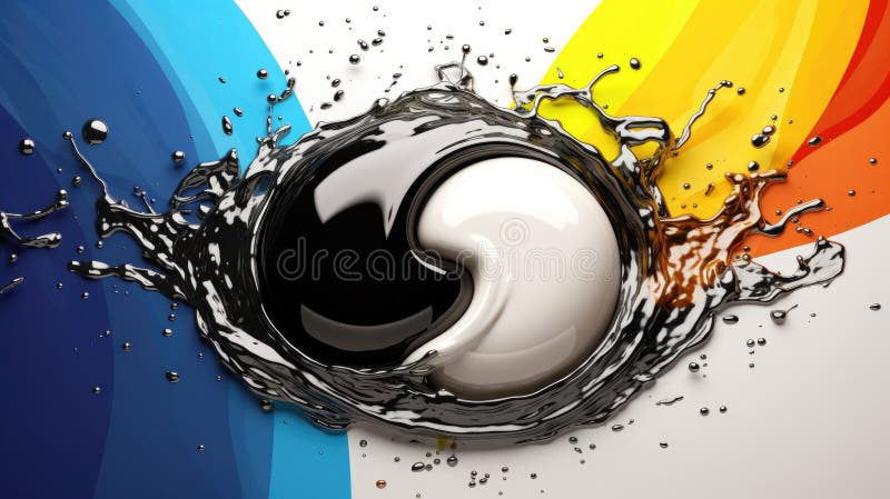 3D Rendering of a Black and White Yin Yang Symbol Made of Liquid Metal ...