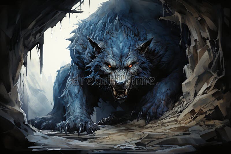 3D Rendering of a Black Wolf in a Cave with Ice and Icicles AI ...
