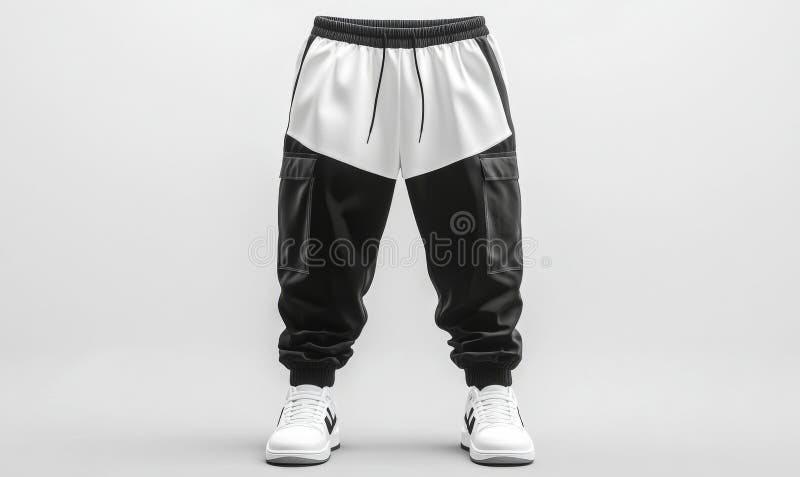 3D Rendering of a Blank Black and White Mens Pants Mockup Front View ...