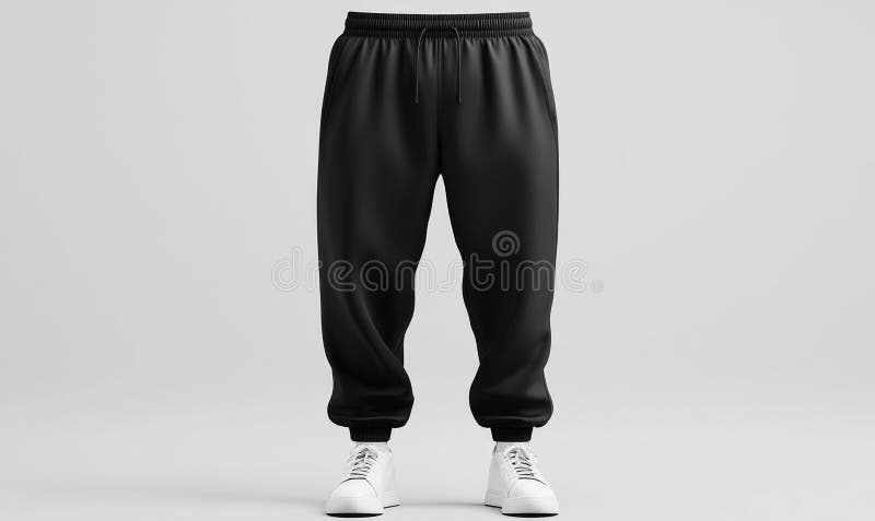 3D Rendering of a Blank Black and White Mens Pants Mockup Front View ...