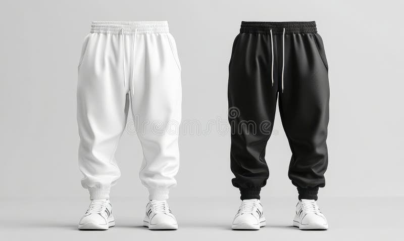 3D Rendering of a Blank Black and White Mens Pants Mockup Front View ...
