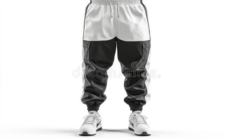 3D Rendering of a Blank Black and White Mens Pants Mockup Front View ...