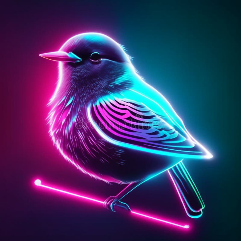 3d Rendering of a Blue Bird in Neon Light on a Dark Background ...