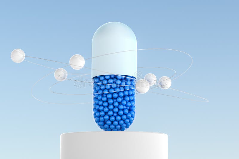 3d Rendering, Blue Capsule with White Background Stock Illustration ...
