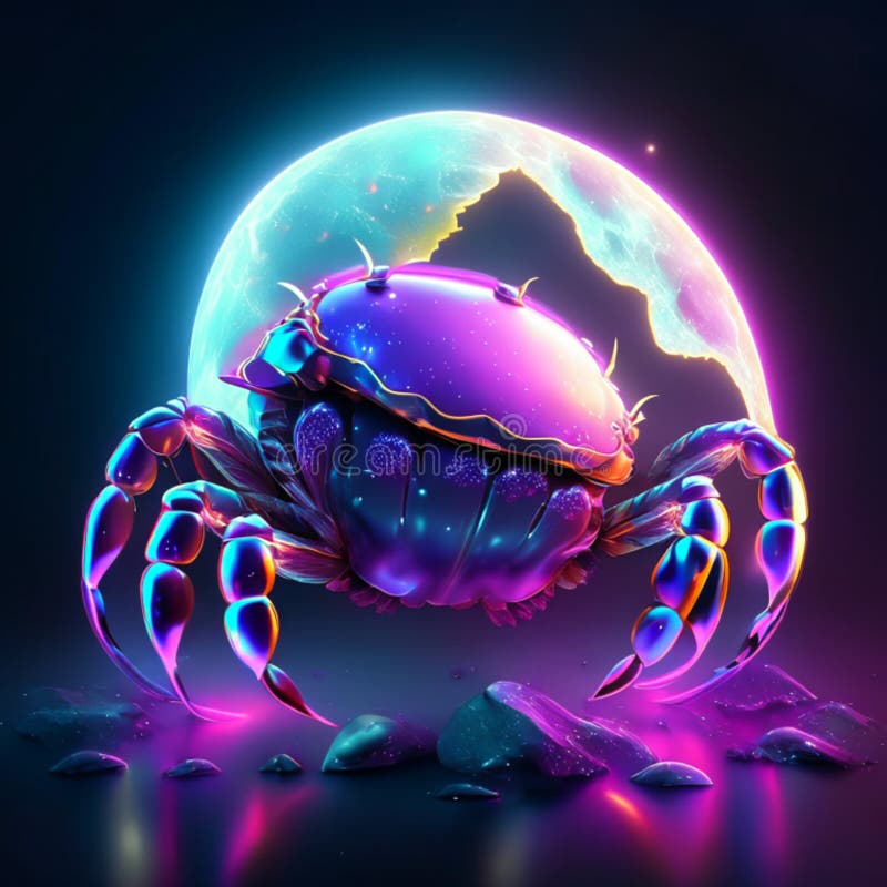 3d Rendering of a Blue Crab on a Dark Background with Neon Lights ...