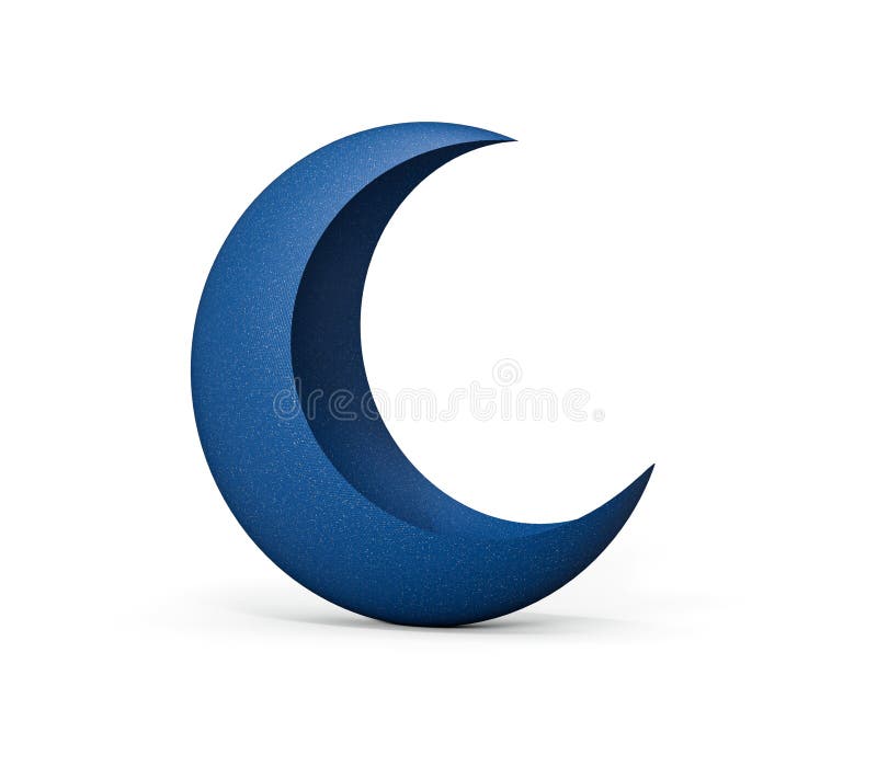 3D Rendering of a Blue Crescent on a White Isolated Background Stock ...