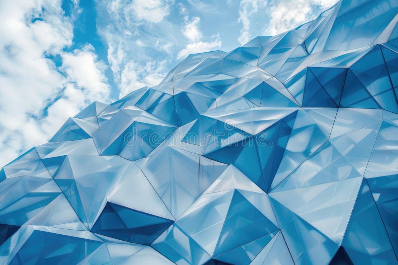 A 3D Rendering of a Blue Crystal Structure with a Blue Sky and White ...