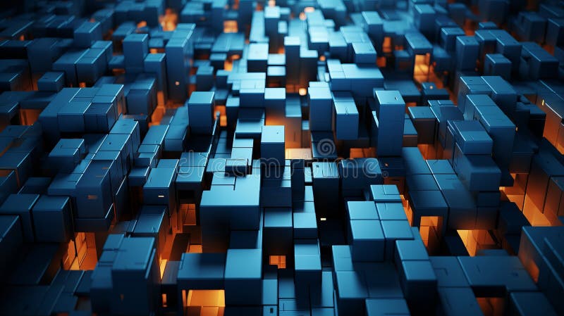 3d Rendering of Blue Cubes in a Dark Room Stock Image - Image of cubes ...