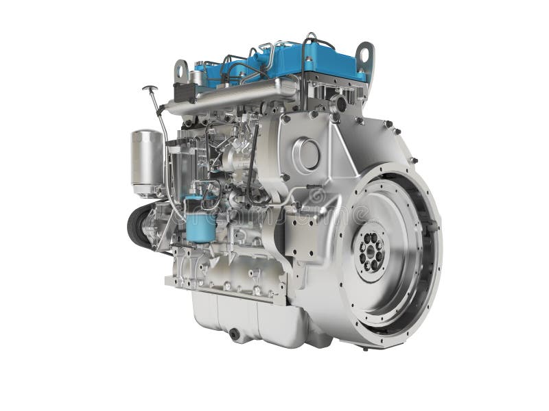 3D Rendering of Blue Diesel Engine for Car Assembly on White Background ...