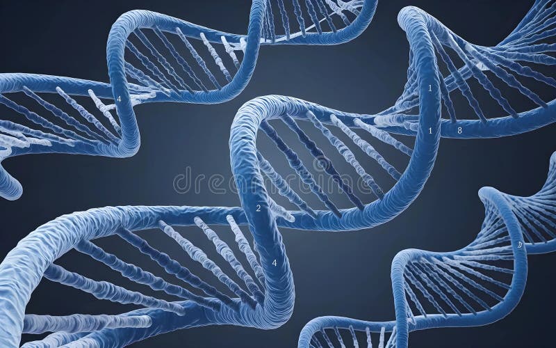 A 3D Rendering of a Blue DNA Double Helix, Showing the Complex ...