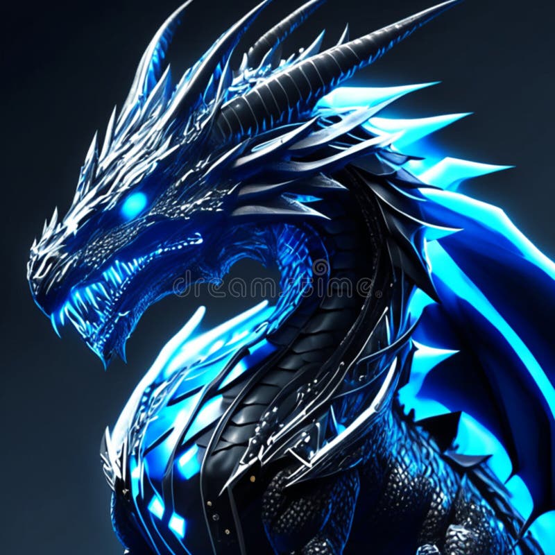3d Rendering of a Blue Dragon Isolated on Black Background with Some ...
