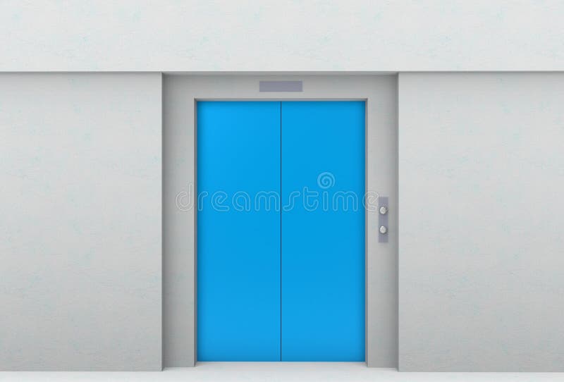 3d Rendering. Blue Elevator Door with Gray Cement Wall Background Stock ...