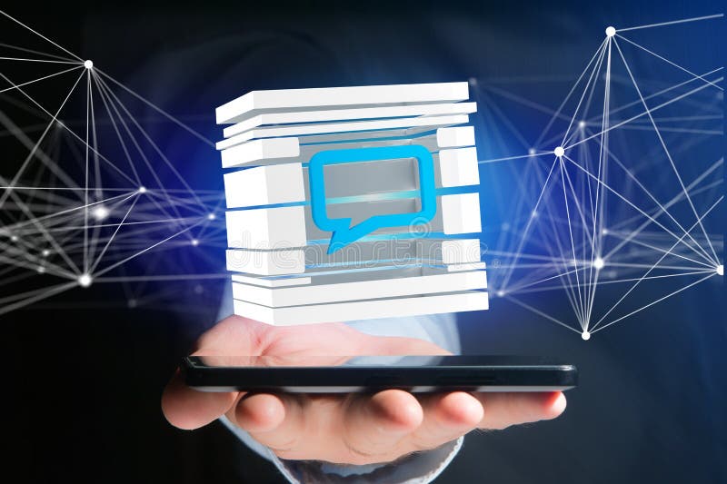 3D Rendering Blue Email Symbol Displayed in a Sliced Cube Stock Photo ...