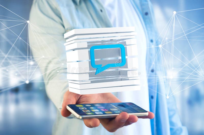 3D Rendering Blue Email Symbol Displayed in a Sliced Cube Stock Photo ...