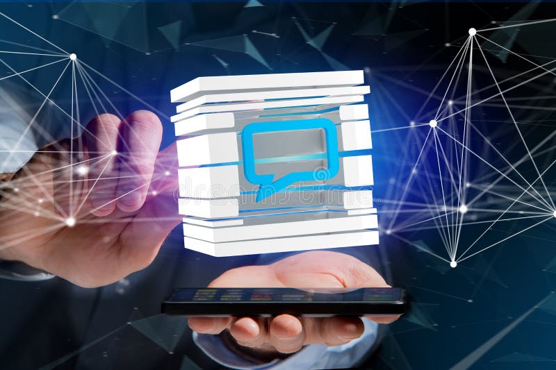 3D Rendering Blue Email Symbol Displayed in a Sliced Cube Stock ...