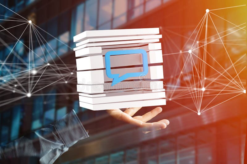 3D Rendering Blue Email Symbol Displayed in a Sliced Cube Stock Image ...