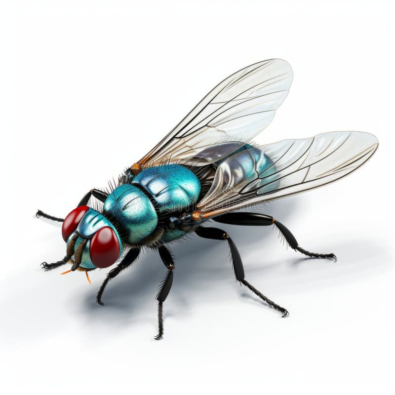 3d Rendering of Blue Fly with Red Eyes on White Background Stock ...