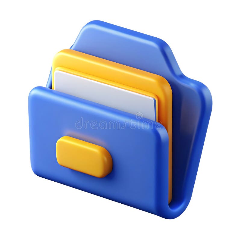 Blue and Yellow 3 D Folder Icon with Documents Data Storage ...
