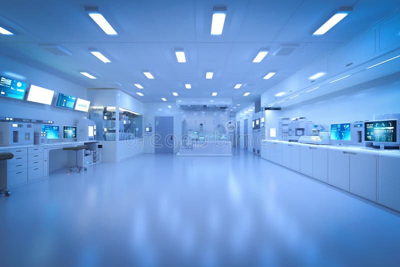 Blue Futuristic Laboratory Interior in Semiconductor Manufacturing ...