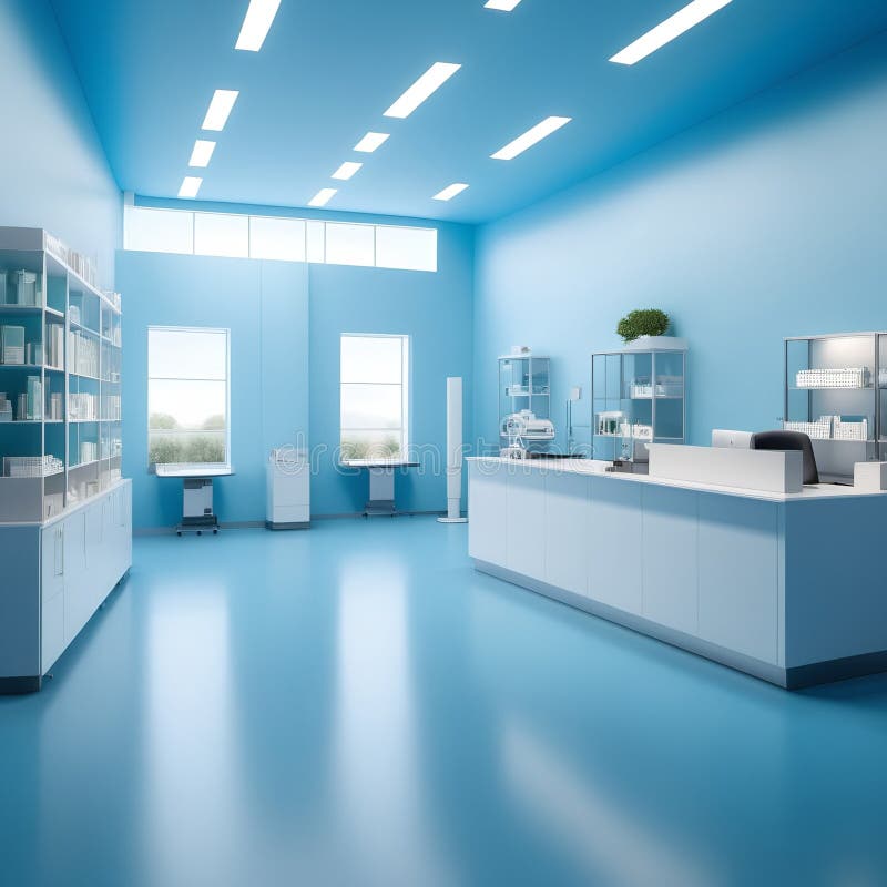 3d Rendering Blue Futuristic Laboratory Interior in Semiconductor ...