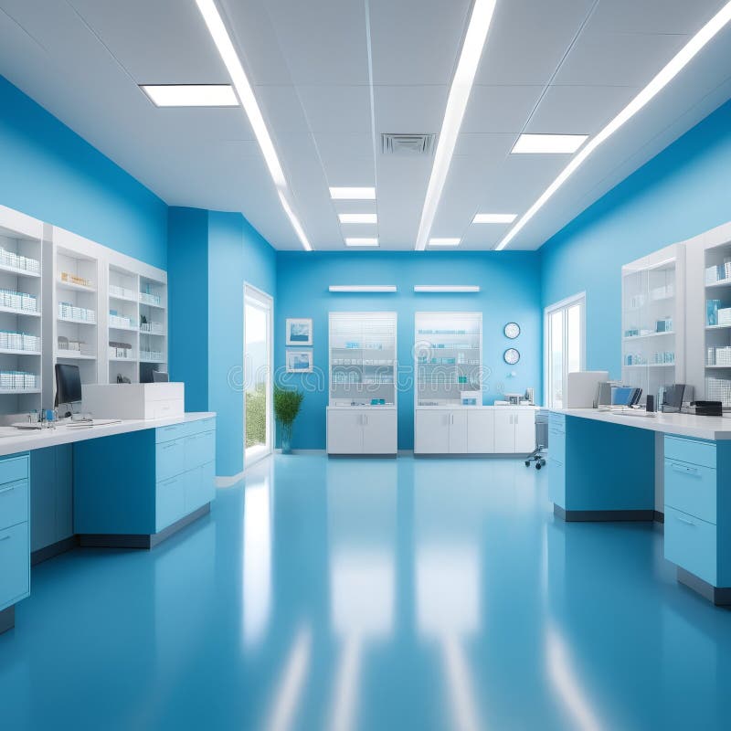 3d Rendering Blue Futuristic Laboratory Interior in Semiconductor ...