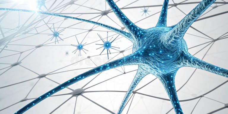 Blue Glowing AI Synapse and Artificial Neuron Stock Illustration ...