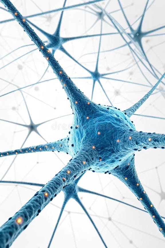 Blue Glowing AI Synapse and Artificial Neuron Stock Illustration ...