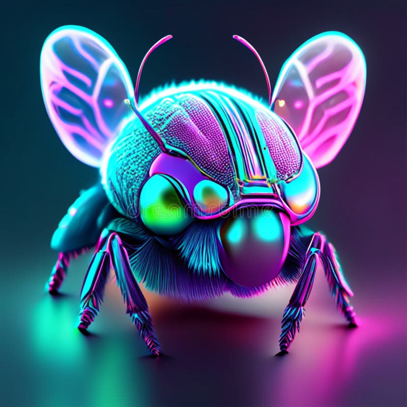 3d Rendering of a Blue Insect on a Black Background with Neon Lights ...