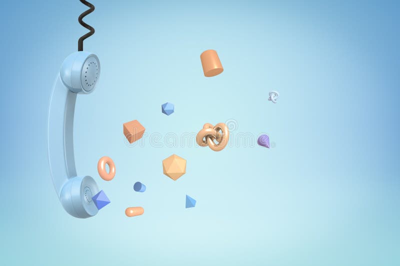 3d Rendering of Blue Landline Phone Receiver Hanging Upside Down on ...