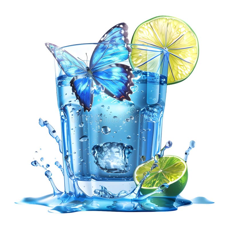3D Rendering of a Blue Lemon Juice in a Glass on Transparent Background ...