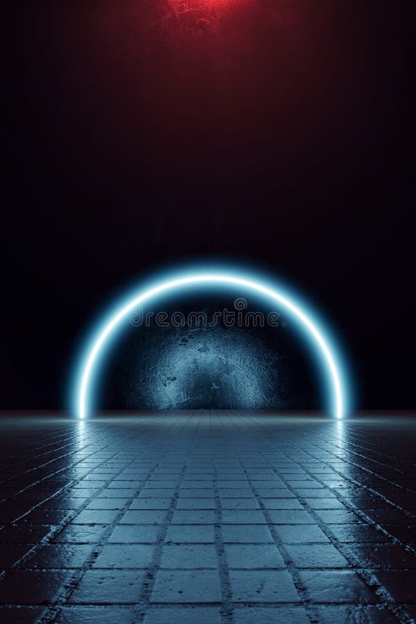 3d Rendering of Blue Lighten Half Circle Shape and Grunge Wall B Stock ...
