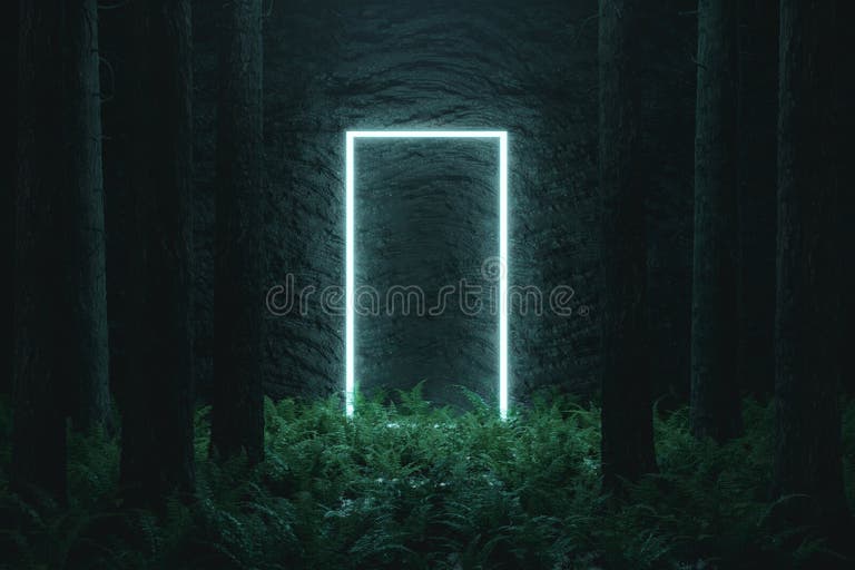 Blue Lighten Rectangular Shape Surrounded by Fir Trees Stock ...