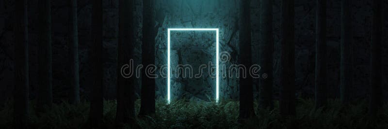 Blue Lighten Rectangular Shape Surrounded by Fir Trees Stock Image ...