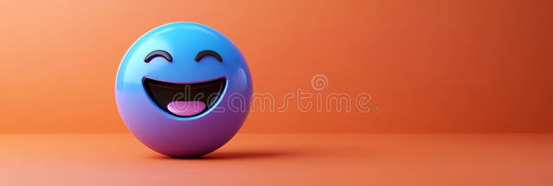3D Rendering of a Blue and Lilac Laughing Emoji on an Orange Background ...
