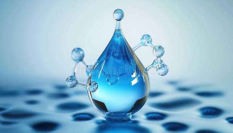 3d Rendering of Blue Liquid Water Drop and Molecule: a Stunning 3d ...