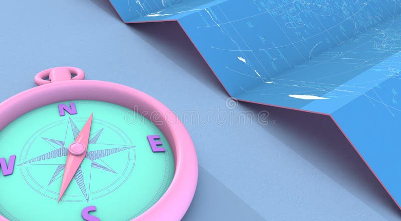 3d Rendering Blue Maps and Compass Stock Illustration - Illustration of ...