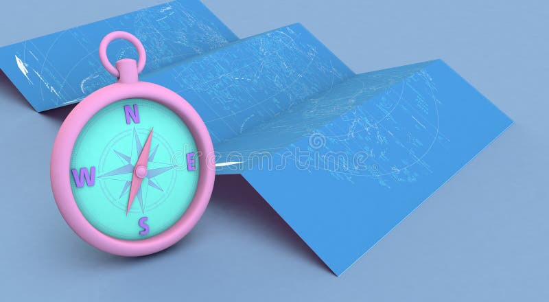 3d Rendering Blue Maps and Compass Stock Photo - Image of cultures ...