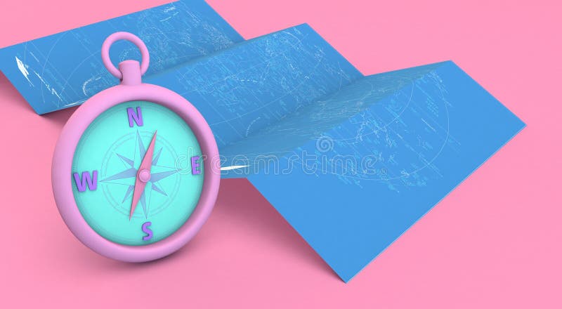 3d Rendering Blue Maps and Compass Stock Photo - Image of inspiration ...