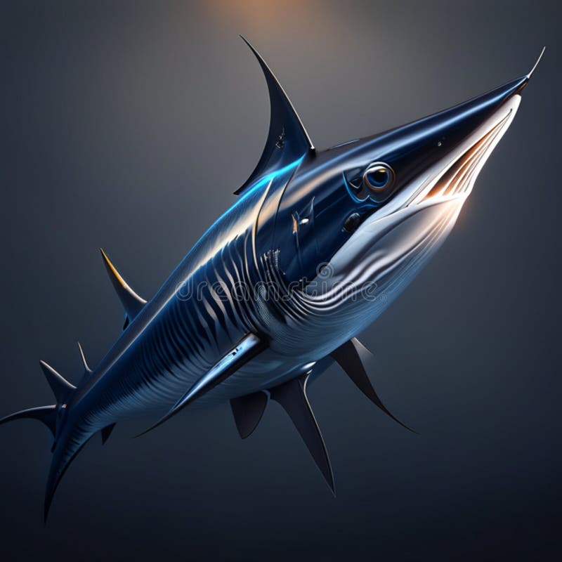 Blue Marlin Fish on a Black Plate. 3d Illustration Stock Image - Image ...
